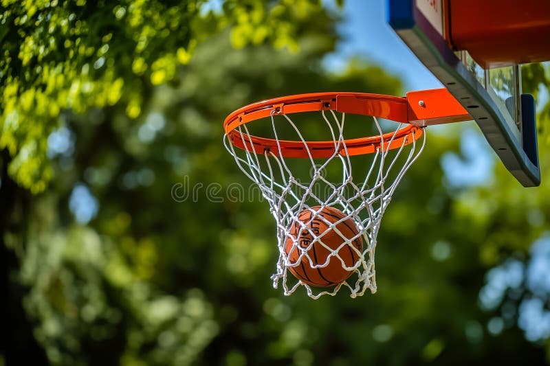 A Basketball Going through the Hoop of a Basketball Hoop Stock Image ...