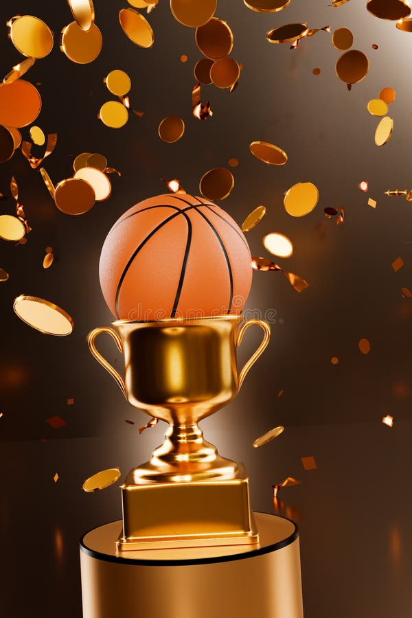 Basketball in Golden Winner Cup in Coin Confetti. Stock Illustration ...