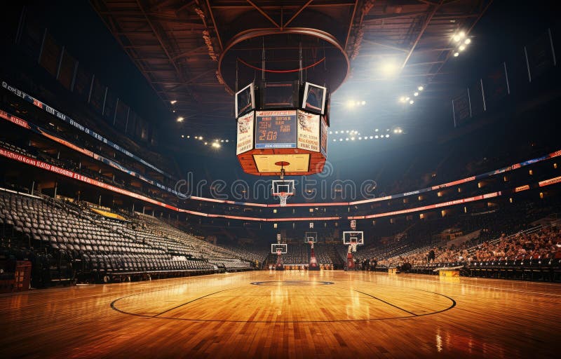 Basketball Hall with Empty Stands Dark Basketball Court Basketball ...