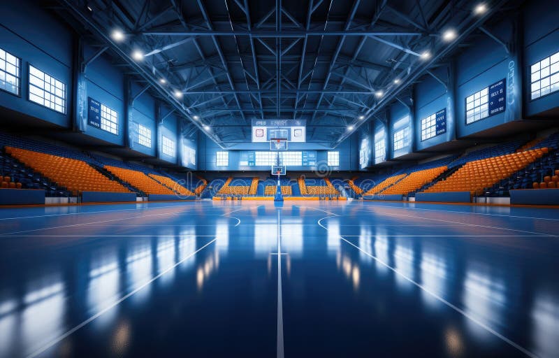 Basketball Hall with Empty Stands Dark Basketball Court Basketball ...