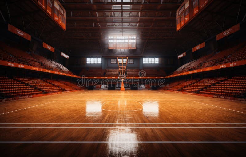 Basketball Hall with Empty Stands Dark Basketball Court Basketball ...
