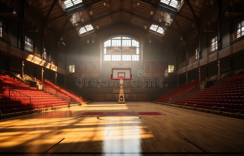 Basketball Hall with Empty Stands Dark Basketball Court Basketball ...