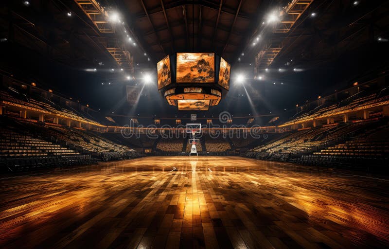 Basketball Hall with Empty Stands Dark Basketball Court Basketball ...