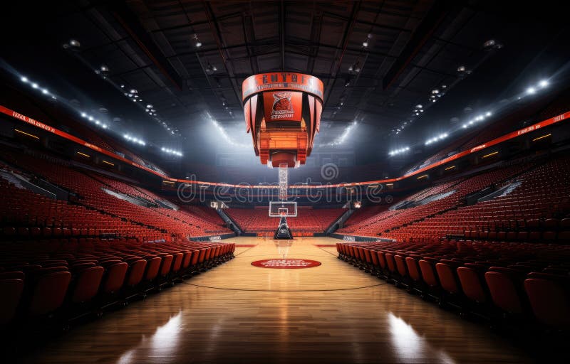 Basketball Hall with Empty Stands Dark Basketball Court Basketball ...