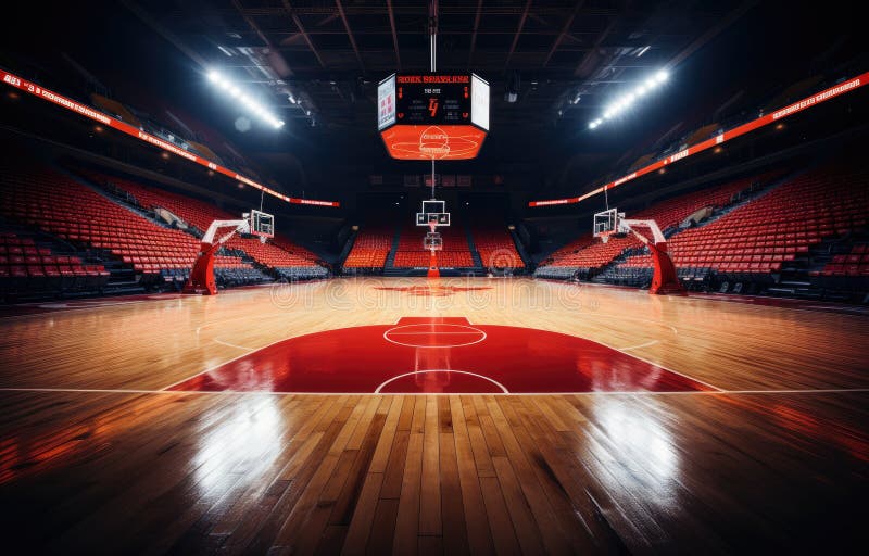 Basketball Hall with Empty Stands Dark Basketball Court Basketball ...