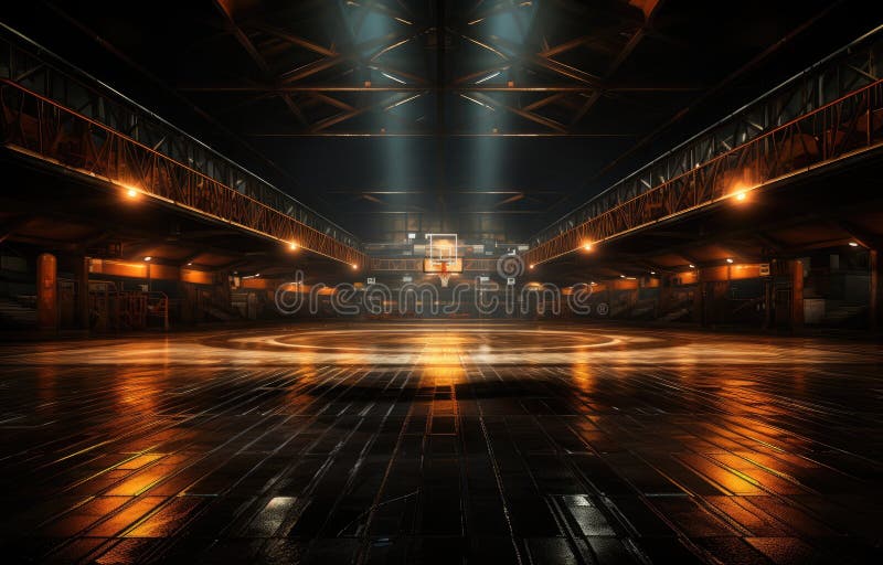 Basketball Hall with Empty Stands, Dark Basketball Court, Basketball ...