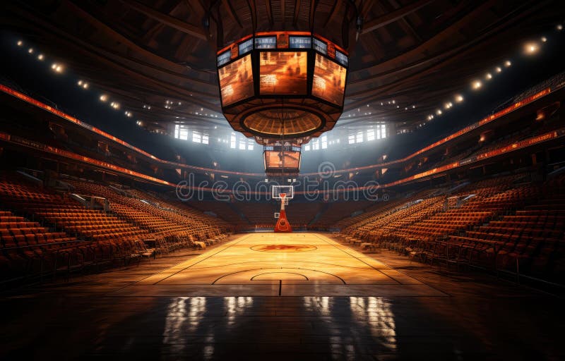 Basketball Hall with Empty Stands Dark Basketball Court Basketball ...