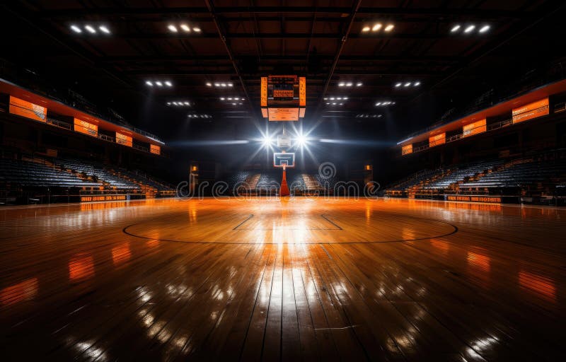 Basketball Hall with Empty Stands Dark Basketball Court Basketball ...