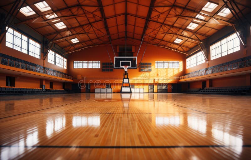 Basketball Hall with Empty Stands Dark Basketball Court Basketball ...