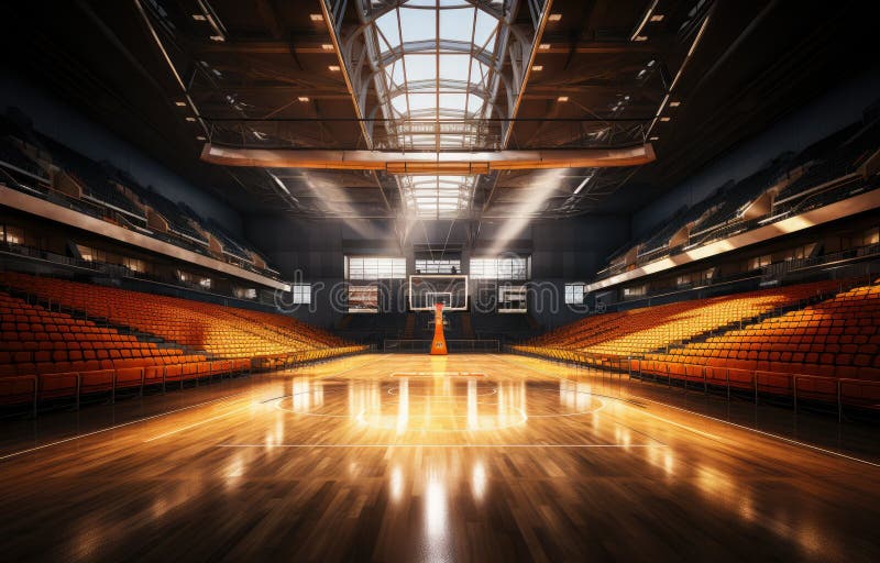 Basketball Hall with Empty Stands Dark Basketball Court Basketball ...