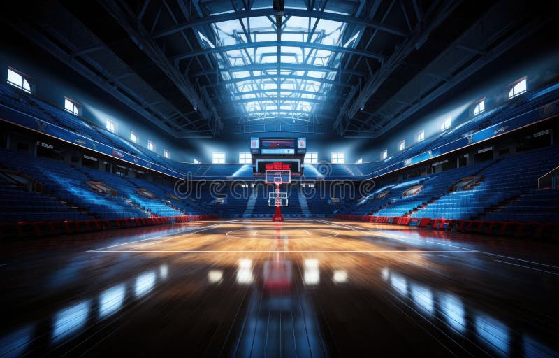 Basketball Hall with Empty Stands Dark Basketball Court Basketball ...