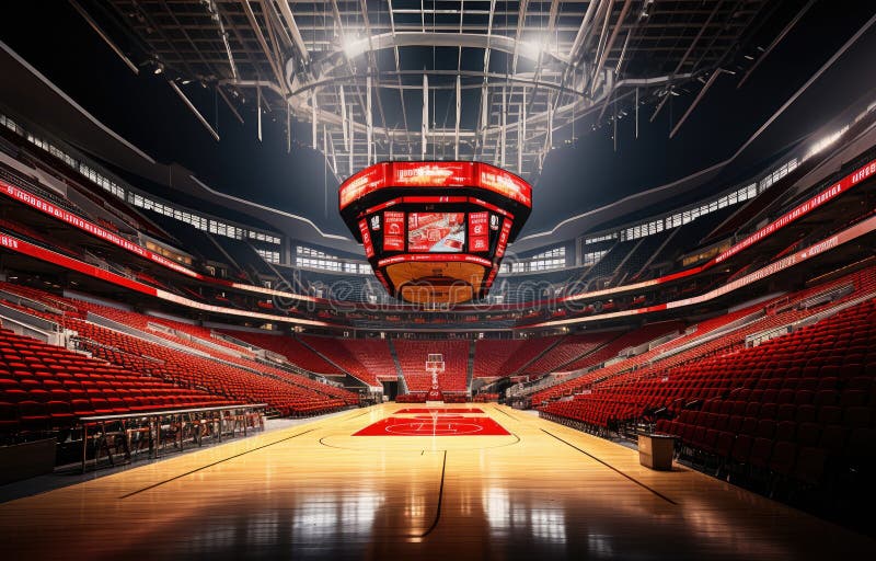 Basketball Hall with Empty Stands, Dark Basketball Court, Basketball ...