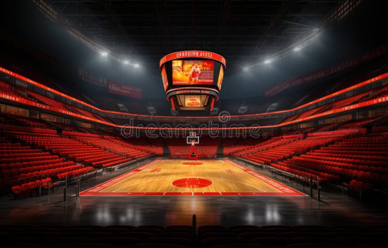 Basketball Hall with Empty Stands Dark Basketball Court Basketball ...
