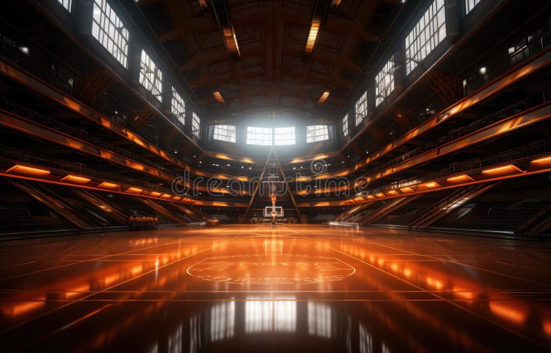 Basketball Hall with Empty Stands Dark Basketball Court Basketball ...