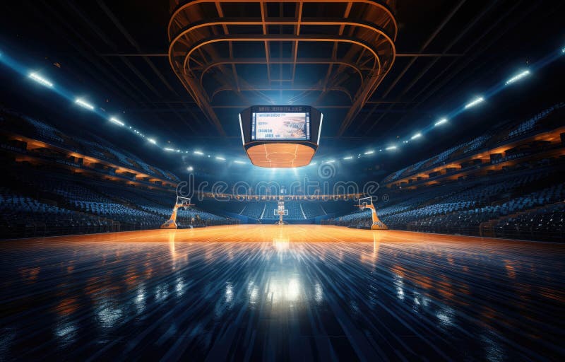 Basketball Hall with Empty Stands Dark Basketball Court Basketball ...