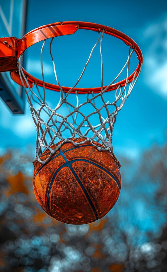 A Basketball is Hanging from a Net Stock Image - Image of ball, outside ...