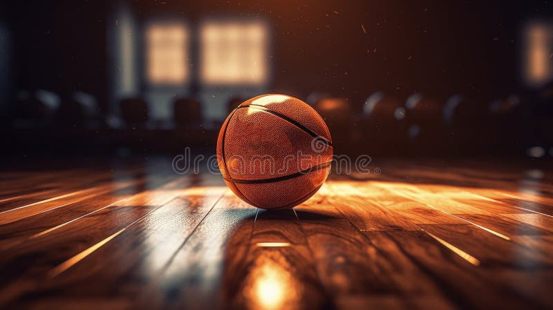 Basketball on Hard Floor with Dramatic Light Beam - Generative AI Stock ...