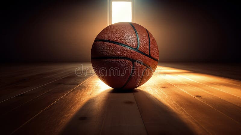 Basketball on Hard Floor with Dramatic Light Beam - Generative AI Stock ...