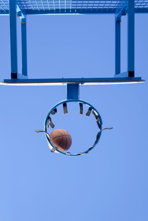 Basketball Hit the Net, the Goal is Achieved. Low Angle View Stock ...