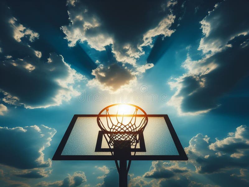 A Basketball Hoop Backlit by the Sun with a Summer Blue Sky Stock ...