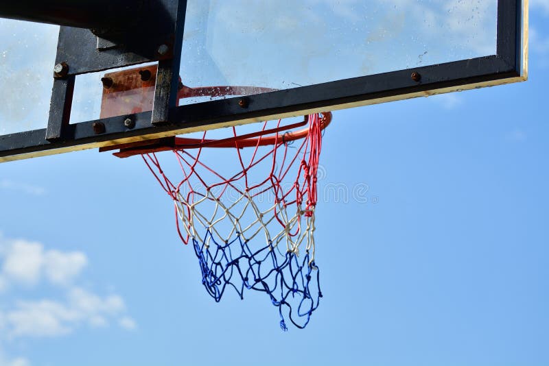 Basketball hoop on blue stock photo. Image of dunk, back - 125682720