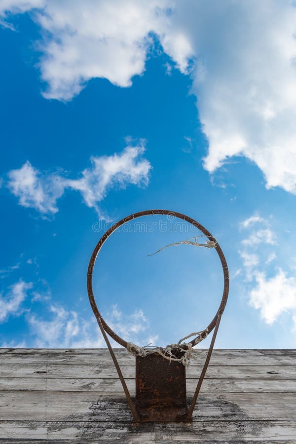 Basketball Hoop and Board Under the Blue Sky Vertical Composition Stock ...