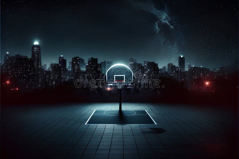 Basketball Hoop in the City at Night. 3D Rendering Stock Illustration ...