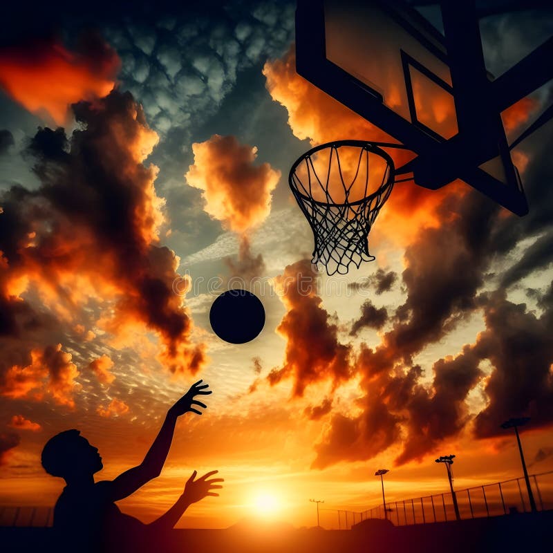 A Basketball Hoop and Net Against a Vibrant Sunset Sky Stock ...