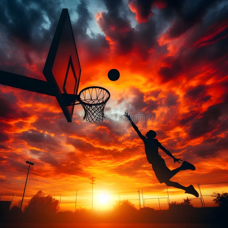 A Basketball Hoop and Net Against a Vibrant Sunset Sky Stock ...