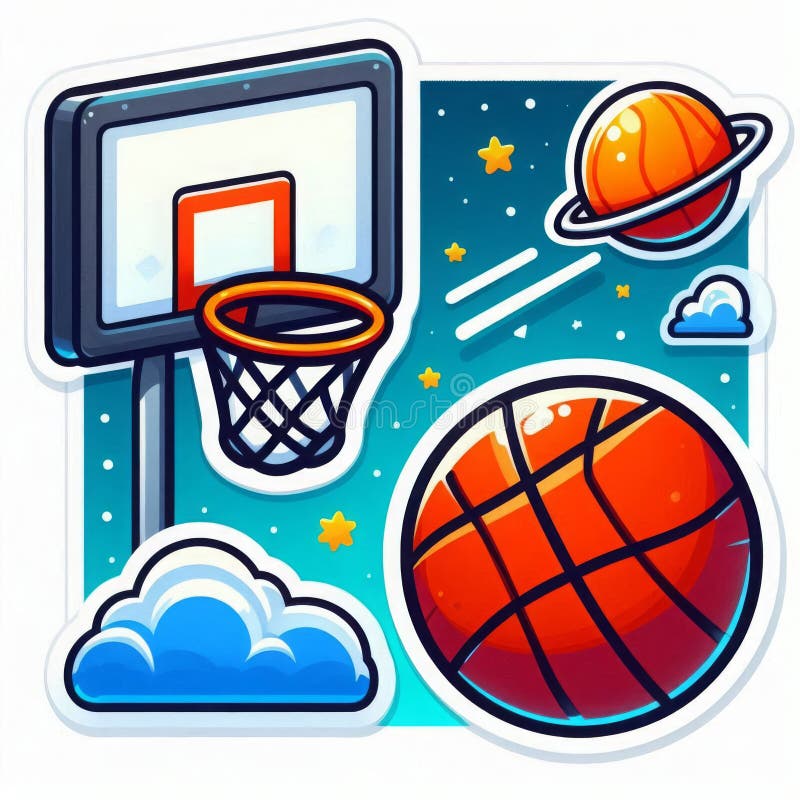 Basketball and Hoop with Space Elements, Cartoon Illustration Stock ...