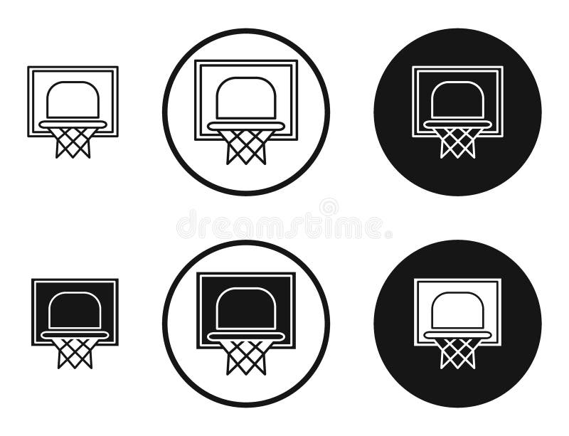 Basketball Hoop Vector Icon Set in Black and White Outlines Stock ...
