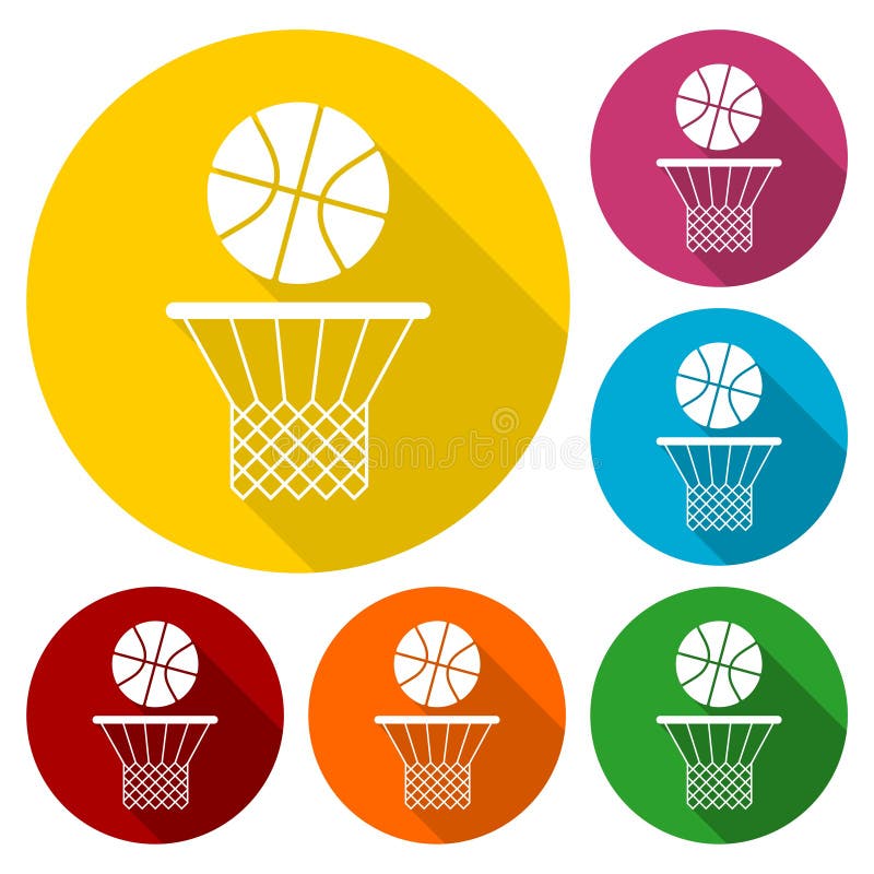 Basketball Icons Set with Long Shadow Stock Vector - Illustration of ...