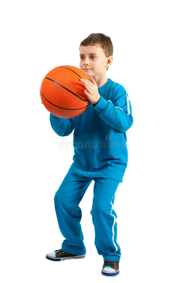 Energetic Boy Child Jumping with Basketball Stock Image - Image of play ...
