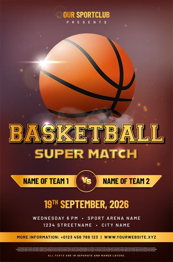 Basketball Match Poster Template with Ball and Sample Text Stock Vector ...