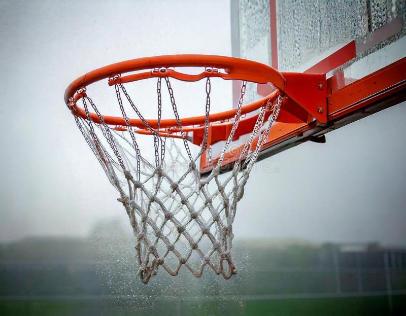 A Basketball Net is Wet and Has a Chain Hanging from it Stock Photo ...