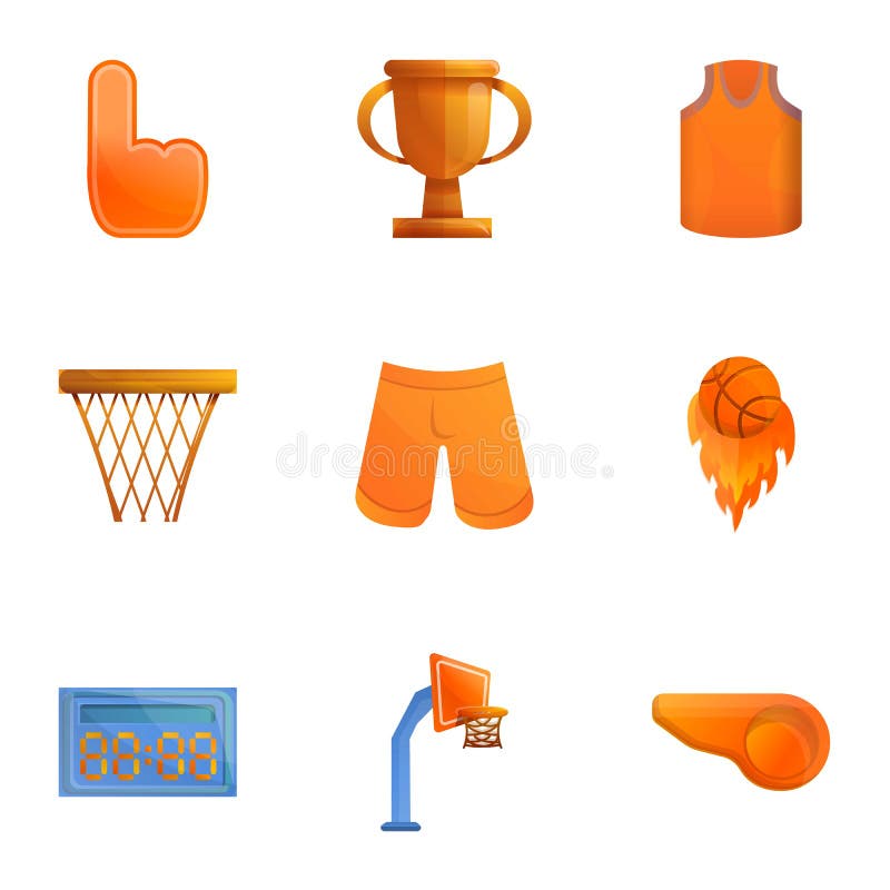 Basketball Objects Icon Set, Cartoon Style Stock Vector - Illustration ...