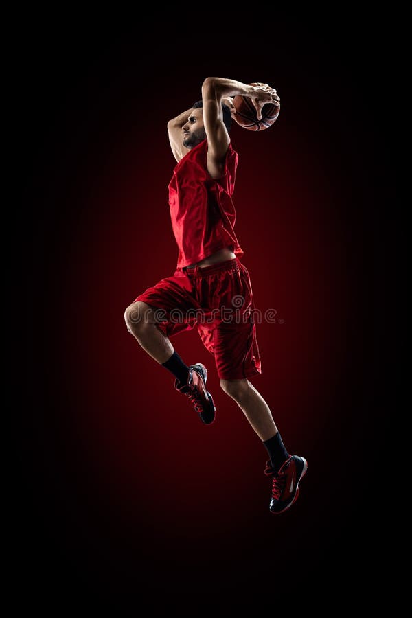 Basketball Player in Action is Flying High Stock Photo - Image of ball ...