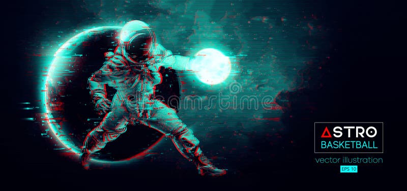 Basketball Player Astronaut in Space Action and Planets on the ...