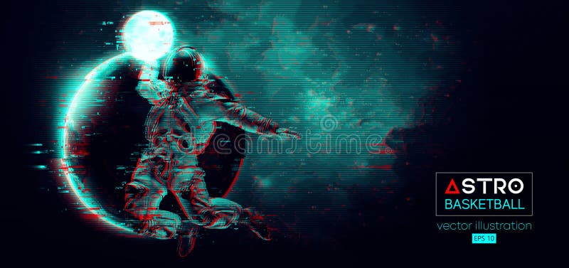 Basketball Player Astronaut in Space Action and Planets on the ...