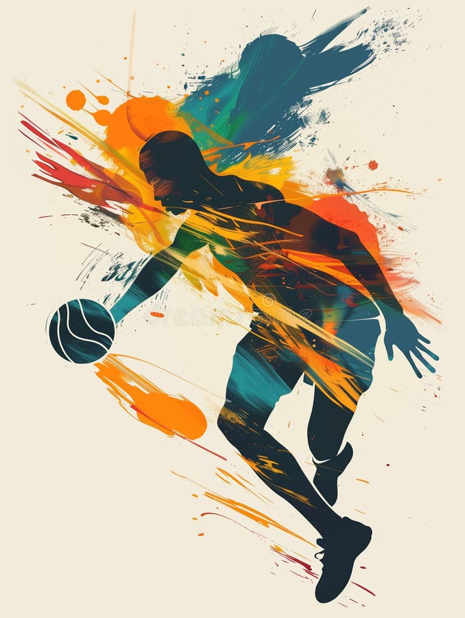 A Basketball Player with a Ball on a Beige Background. Stock ...