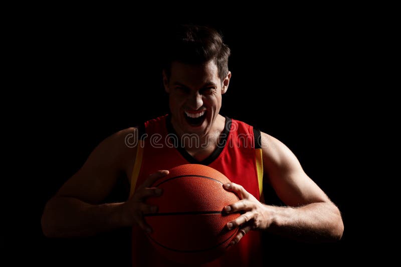 Basketball Player with Ball on Black Background Stock Photo - Image of ...