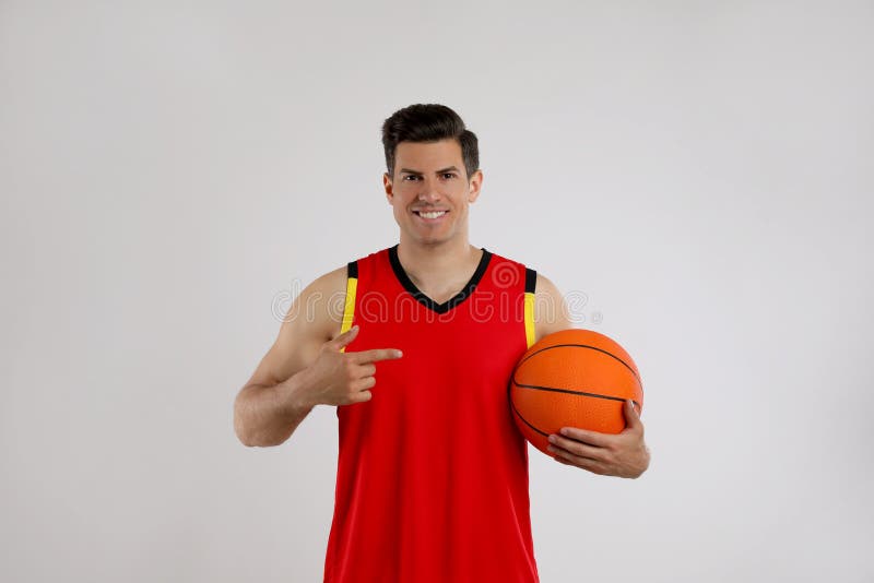 Basketball Player with Ball on Grey Background Stock Image - Image of ...