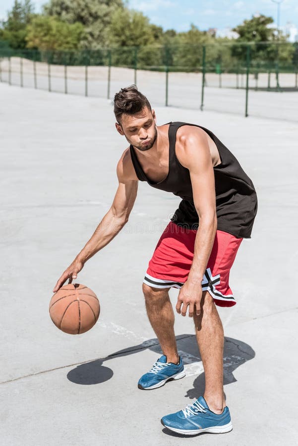 Basketball Player with Ball Training Alone at Court Stock Photo - Image ...