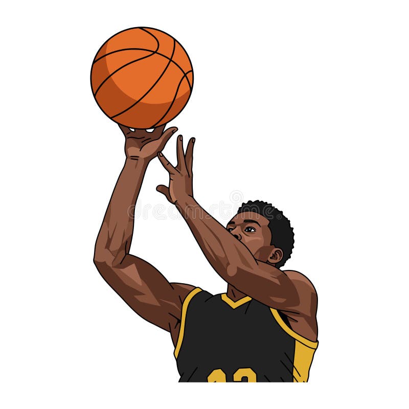Basketball Player Shooting Jump Shot in Black and Yellow Uniform Vector ...
