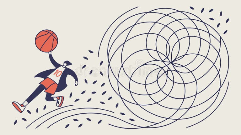 Basketball Player Dribbling with Abstract Spirograph Pattern, Vector ...