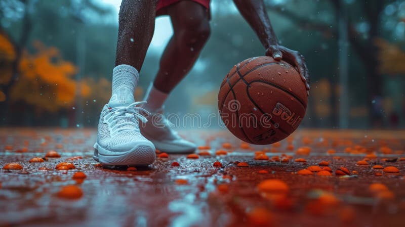 Basketball Player Dribbling in the Rain Stock Image - Image of ...