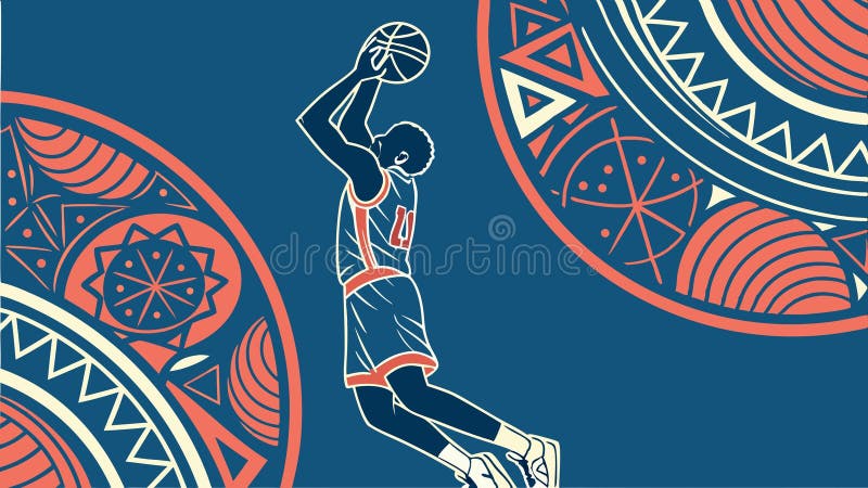 Basketball Player in Dynamic Action Tribal Pattern Background Vector ...