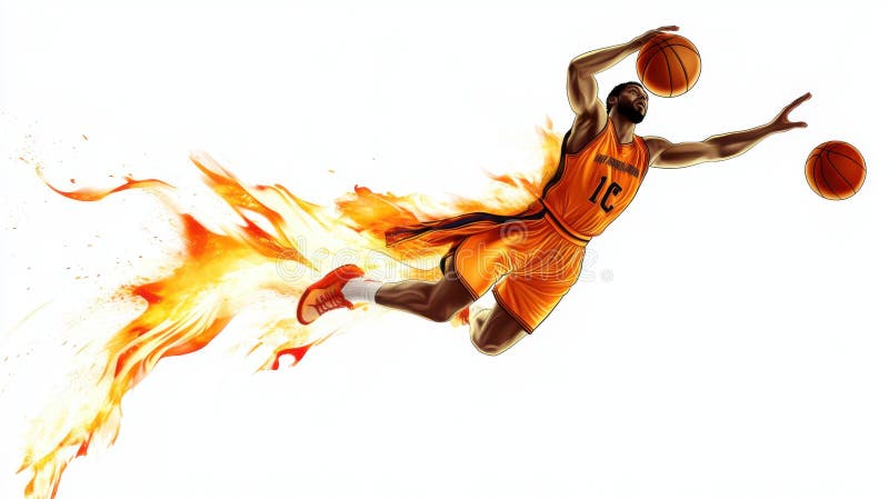 Basketball Player with Fire Effect Stock Illustration - Illustration of ...