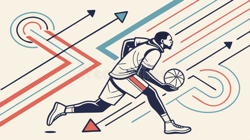 Basketball Player with Geometric Patterns and Arrows Vector Design ...