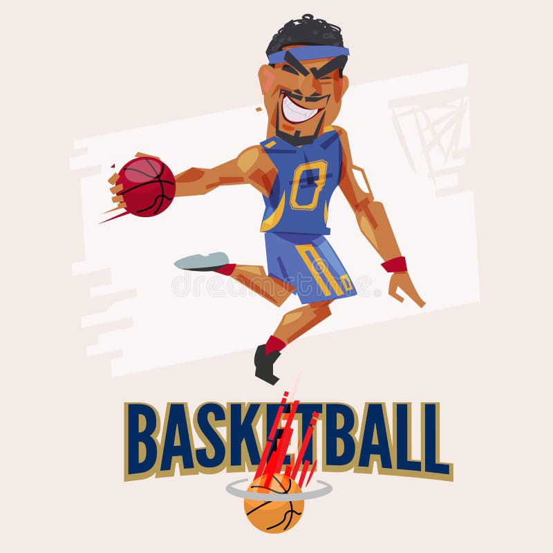 Basketball Player Jumping To Dunking. Character Design with Typo Stock ...